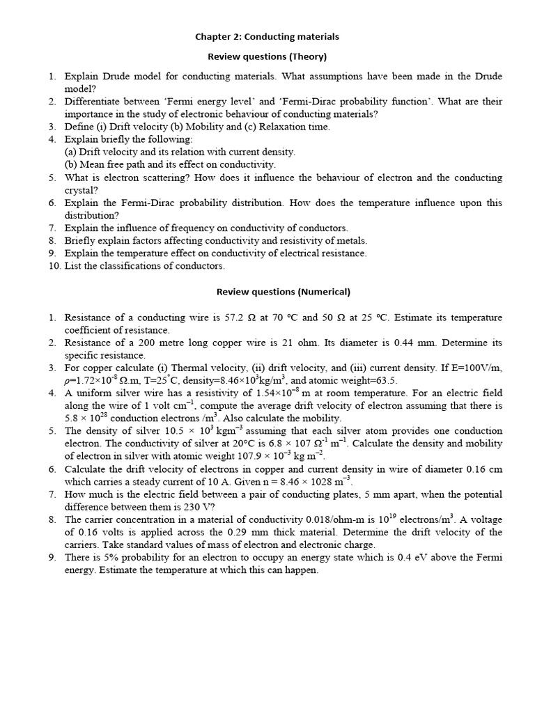Chapter 2 Review Question | PDF | Electrical Resistivity And ...