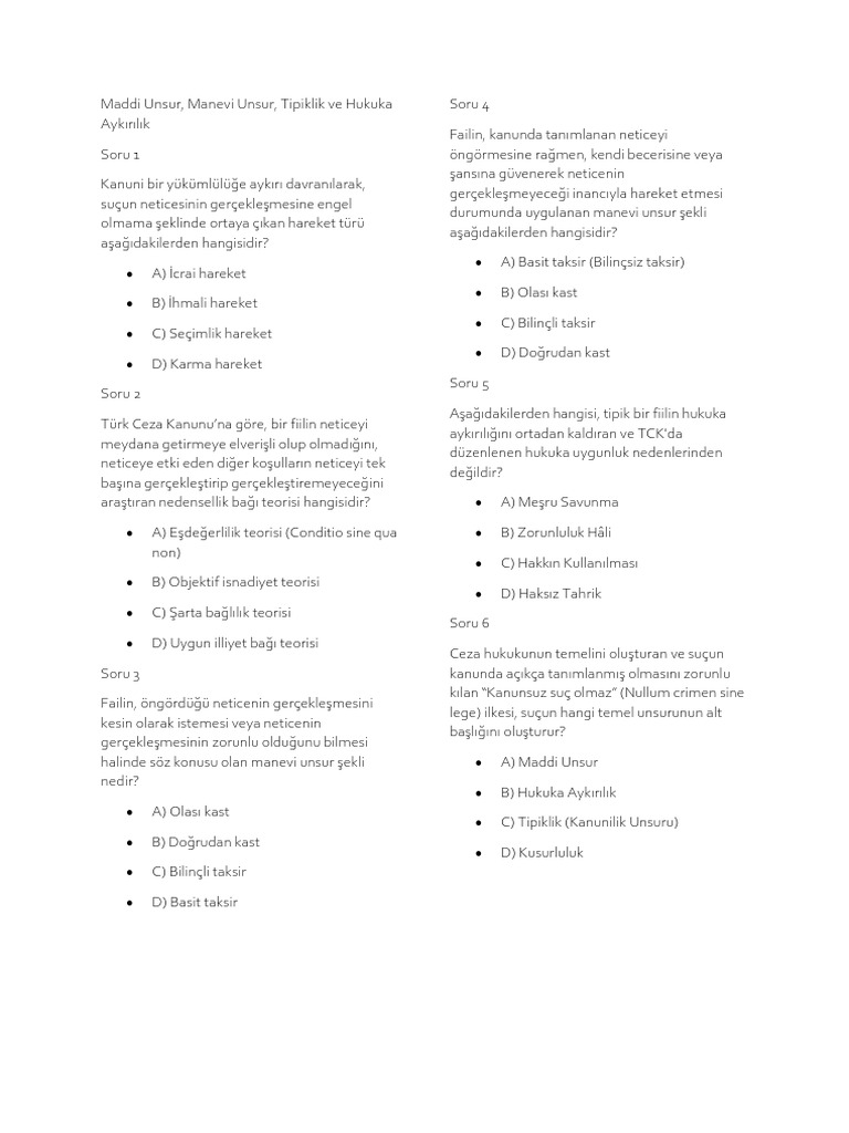 Maddi Unsur ve manevi unsur test ve olay karışık | PDF