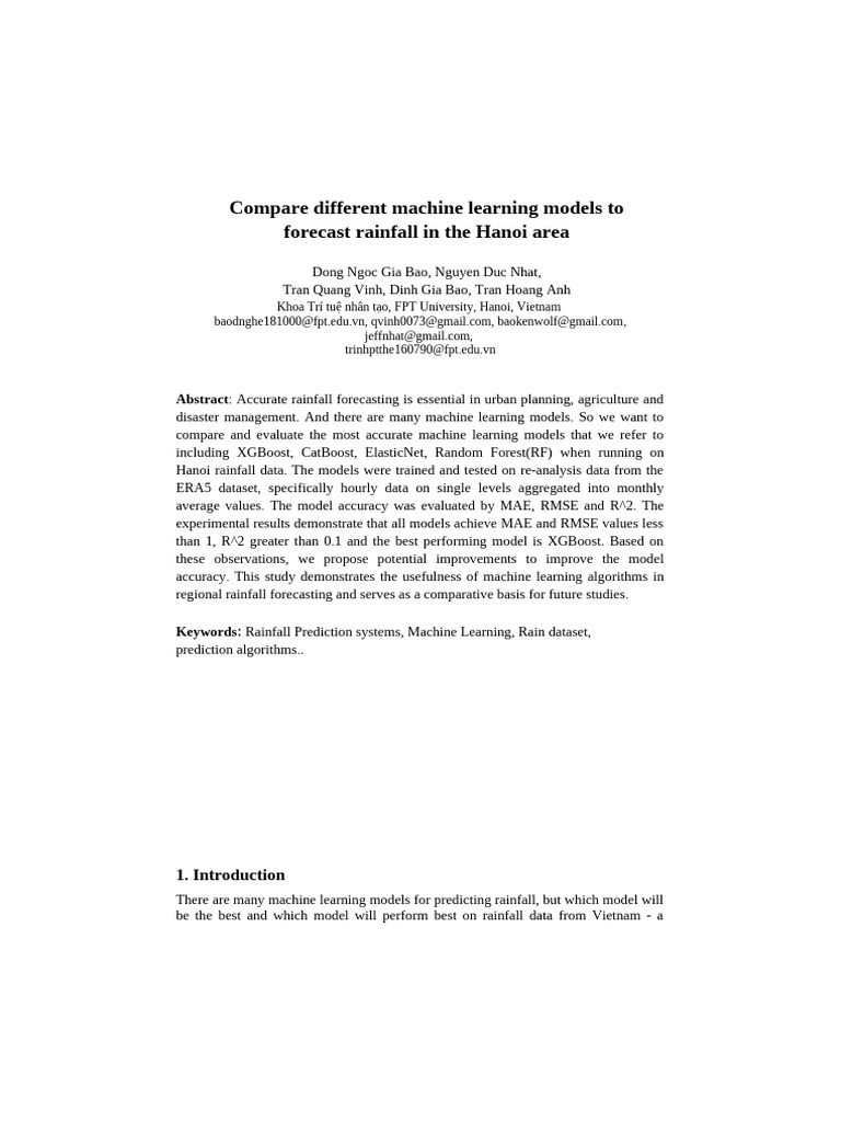 Compare Different Machine Learning Models To Forecast Rainfall in The ...