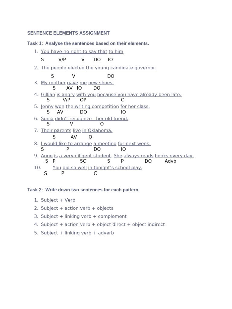 Sentence Elements | PDF