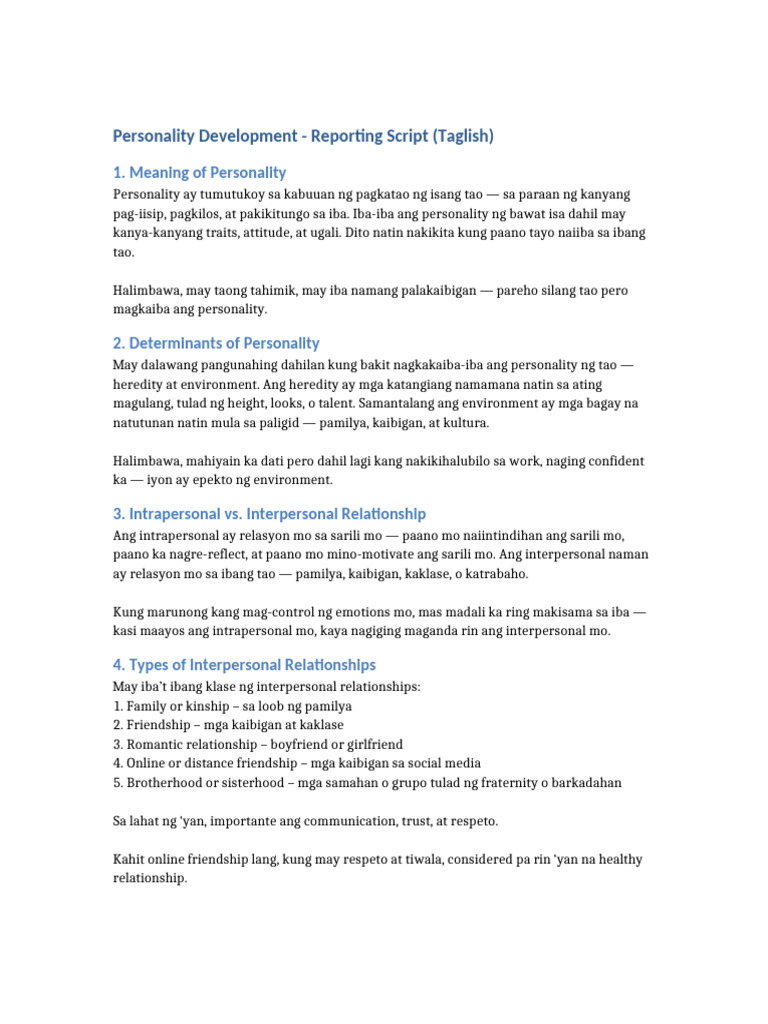 Personality_Development_Reporting_Script_Taglish | PDF