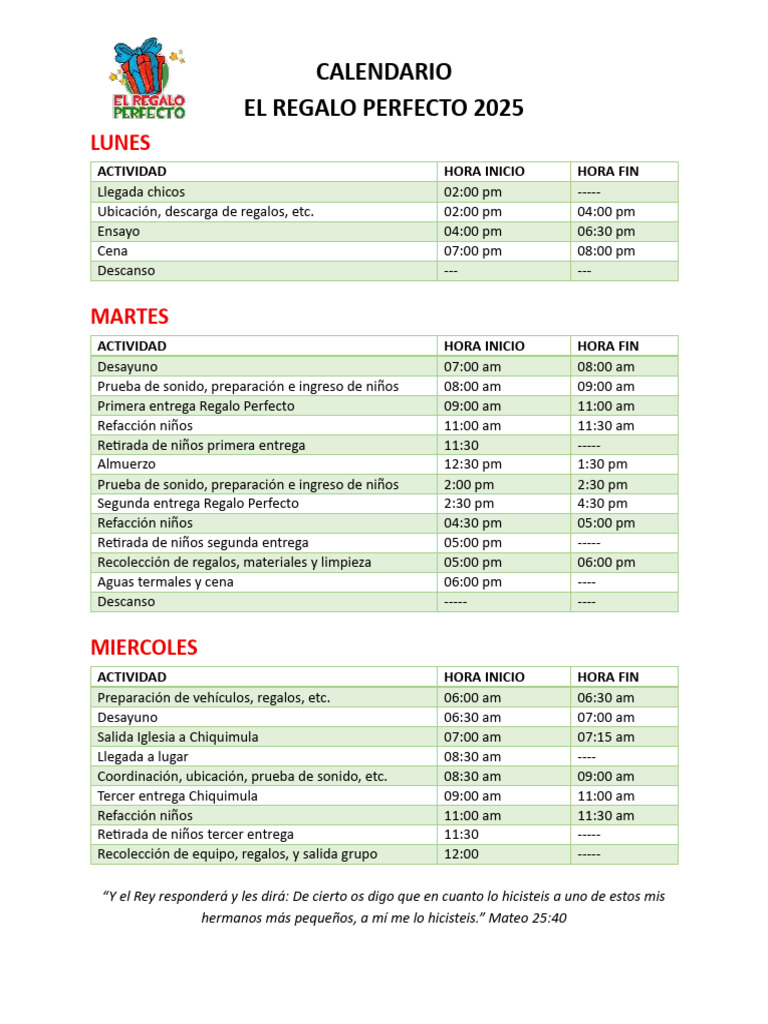 Calendario Regalo Perfecto Zacapa-chiquimula | PDF | Comida ...