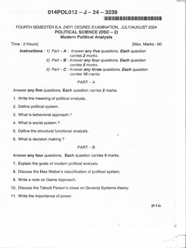 Modren Political Analysis (Dsc-II)(Political Science) | PDF