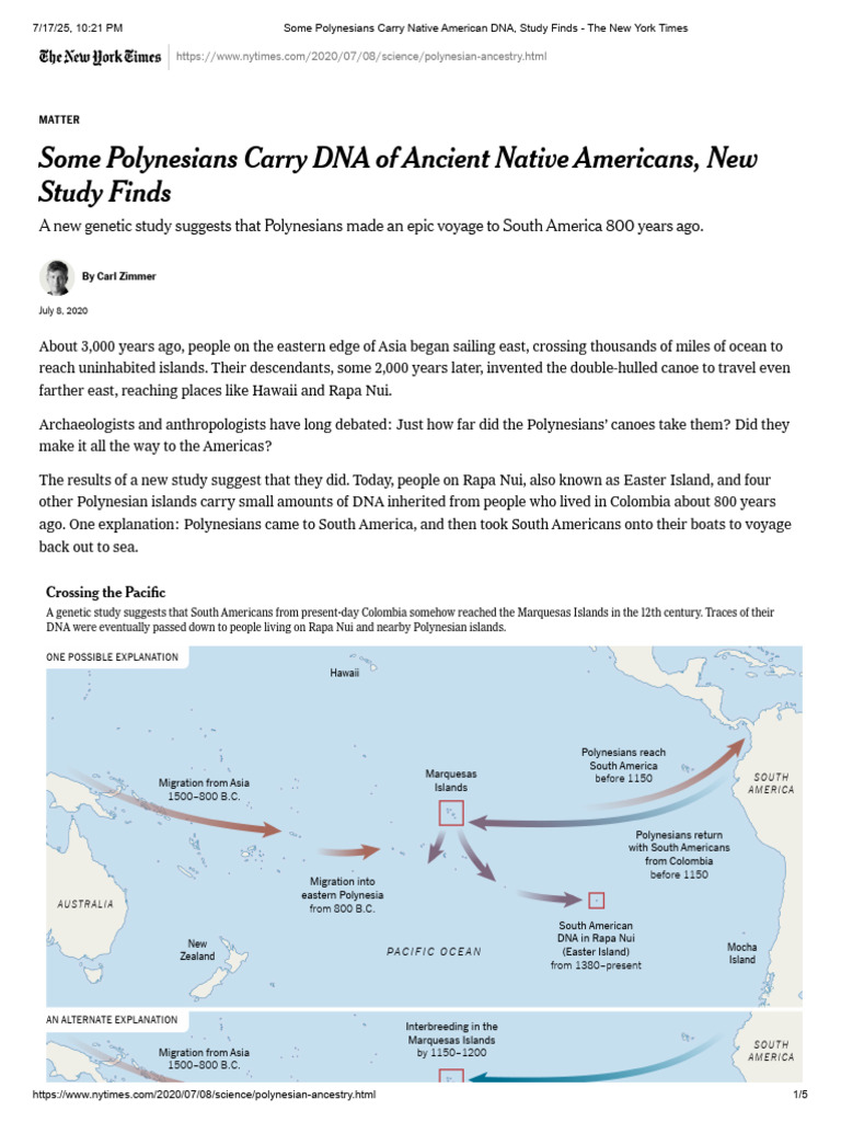 Some Polynesians Carry Native American DNA, Study Finds-The New York ...