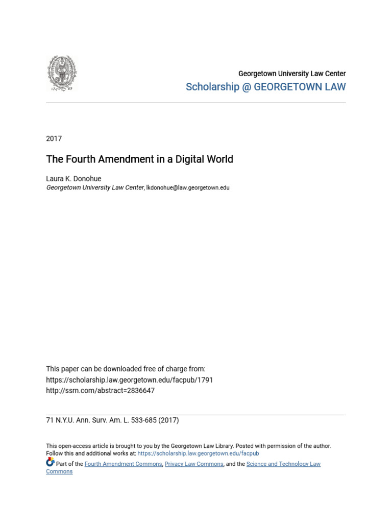 The Fourth Amendment in a Digital World | PDF | Privacy | Search Warrant