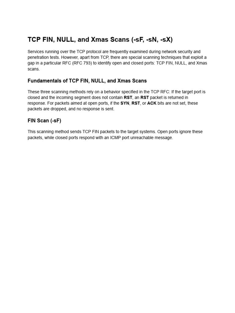 Tcp Fin, Null, And Xmas Scans (-Sf, -Sn, -Sx) | PDF | Transmission ...