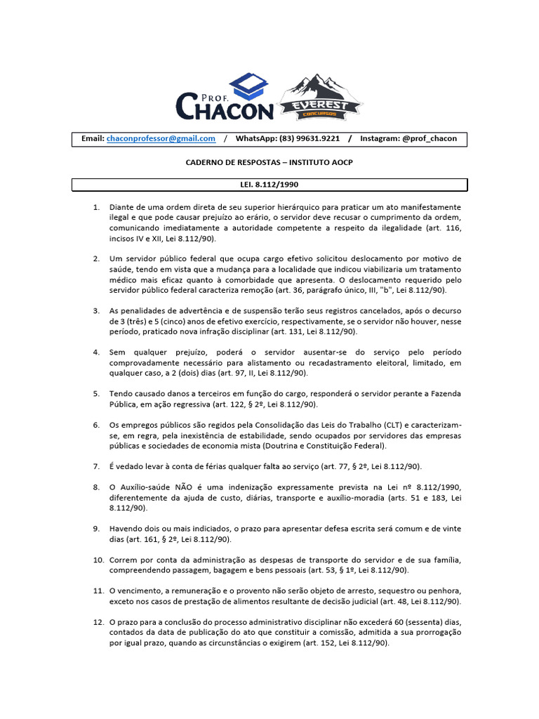 Prof. Chacon - Caderno de Respostas | PDF | Justiça | Crime e Violência