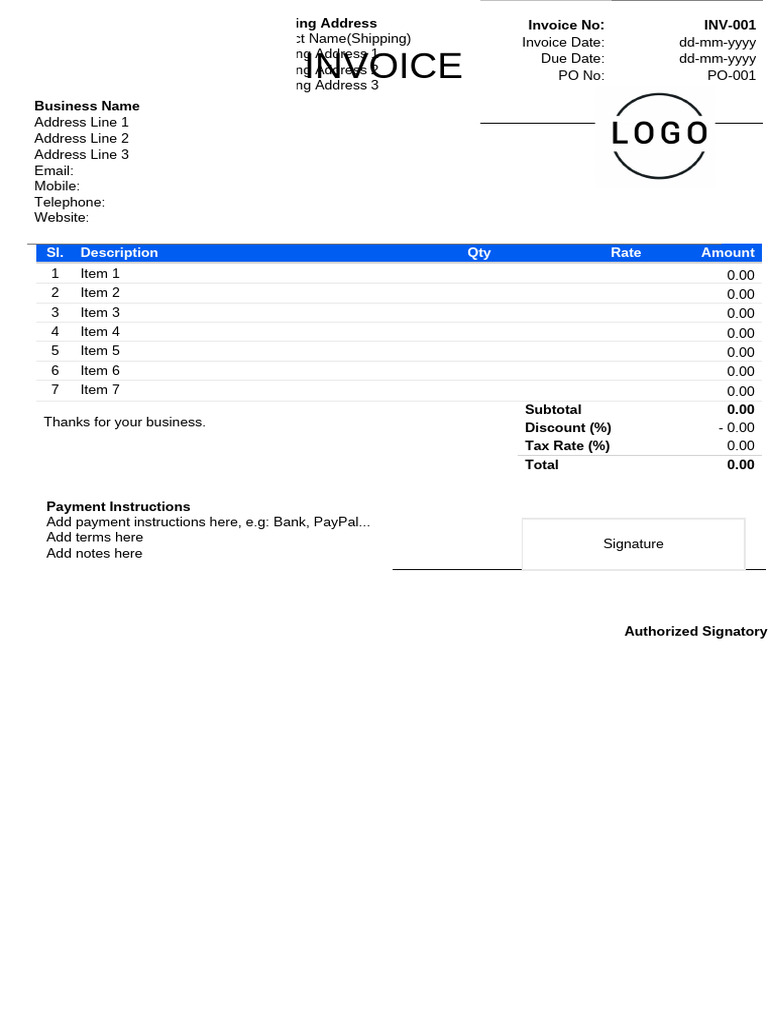 Invoice Template for Client Billing | PDF