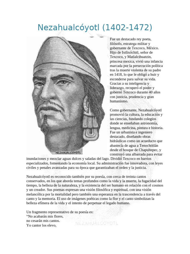 Nezahualcóyotl: Rey Poeta y Filósofo Mexica | PDF