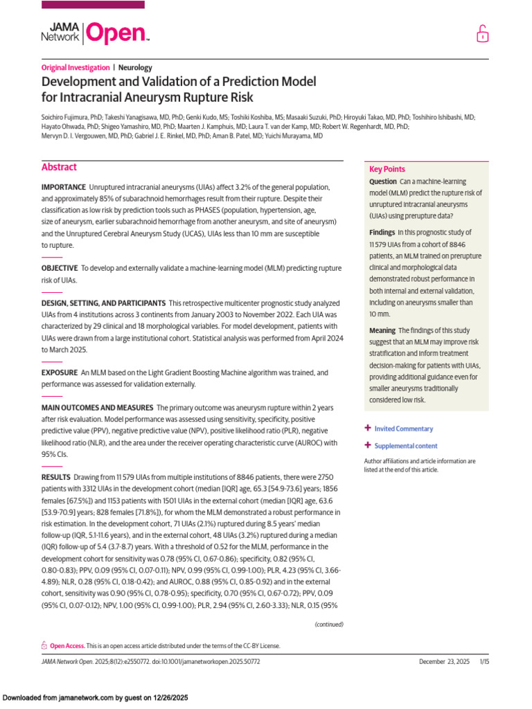 JAMA Open Access-Development and Validation of A Prediction Model For ...