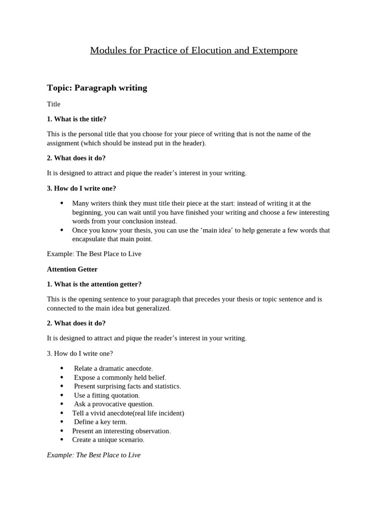 Modules for Practice of Elocution and Extempore | PDF | Health Care ...