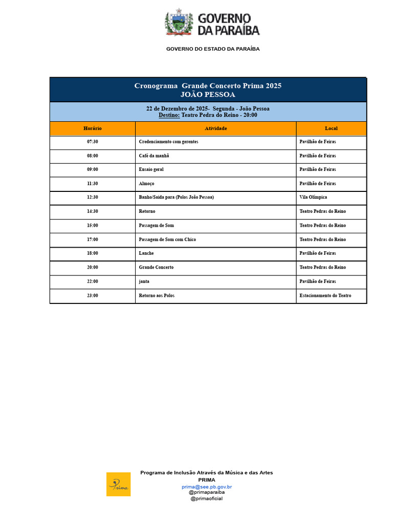 Cronograma Grande Concerto Prima 2025 22.12 | PDF