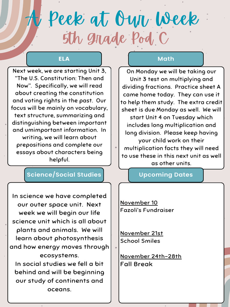 Class Newsletter Template in Pastel Boho Rainbow Style (4) 2 | PDF