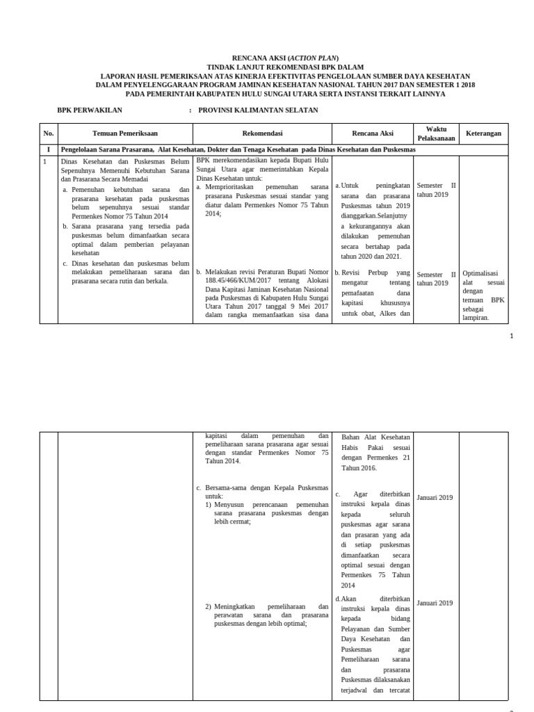 Format Action Plan - Pemda | PDF