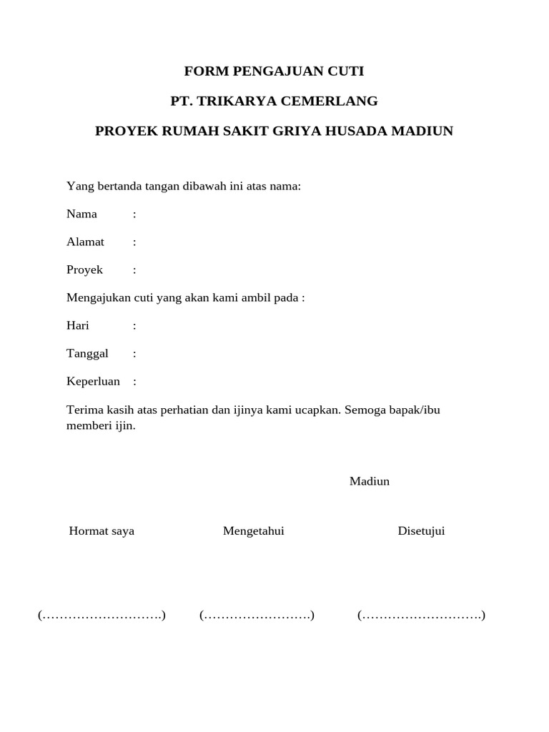 Formulir Pengajuan Cuti Karyawan | PDF