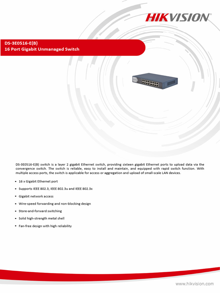 16port Switch Hub DS-3E0516-EB Datasheet 20240308 | PDF | Network ...