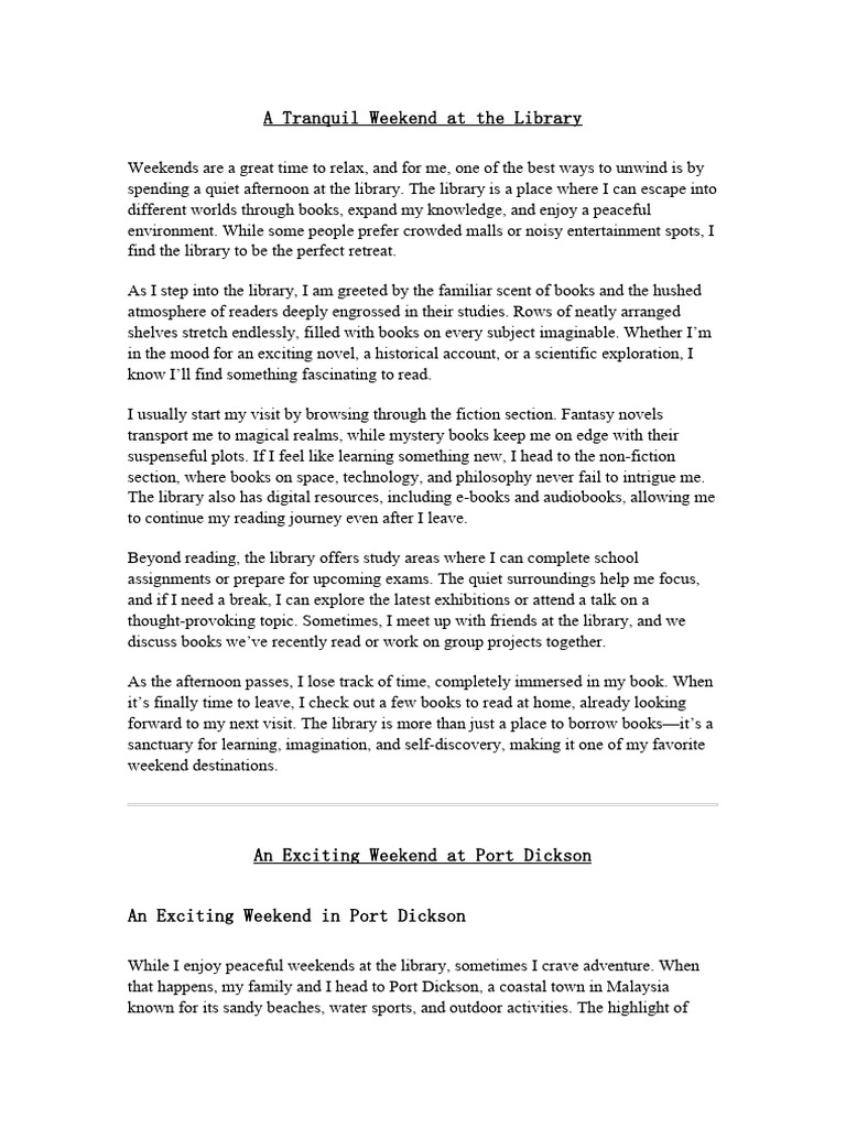A Tranquil Weekend at The Library | PDF | Libraries | Beach