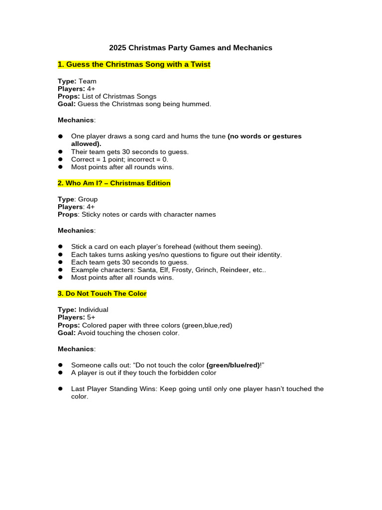 Fun Christmas Party Games 2025 | PDF