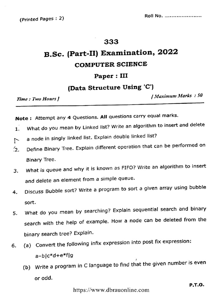 Bsc Part 2 Cs Data Structure Using c 333 2022 | PDF