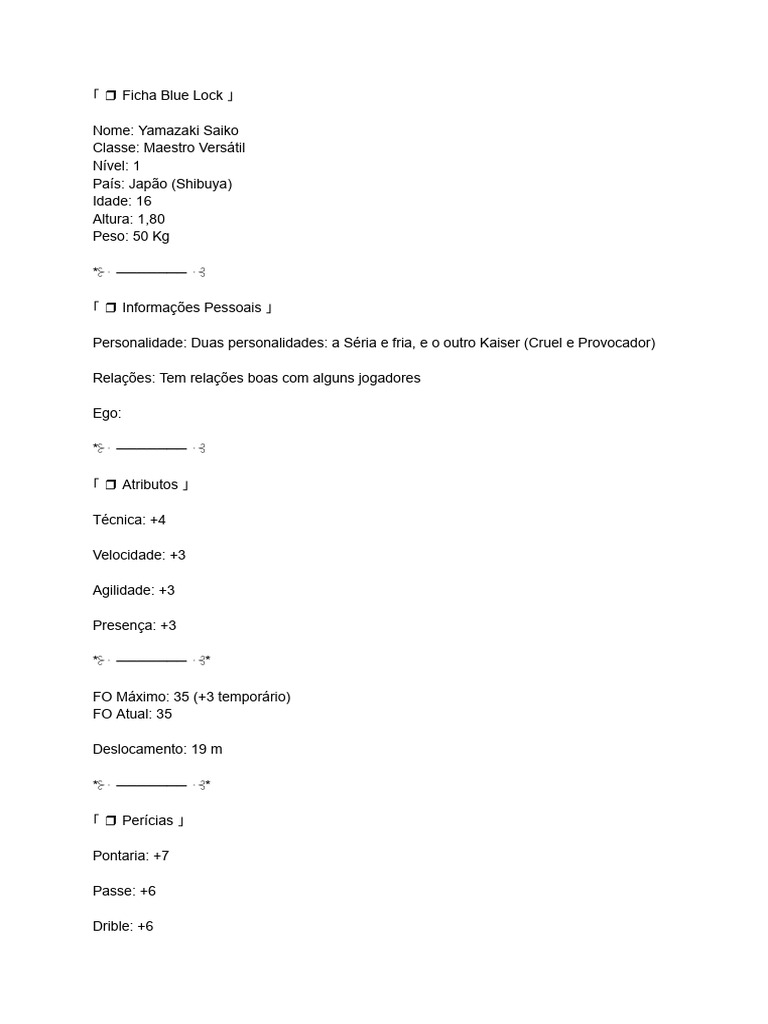 Ficha Oficial de Saiko Blue Lock | PDF