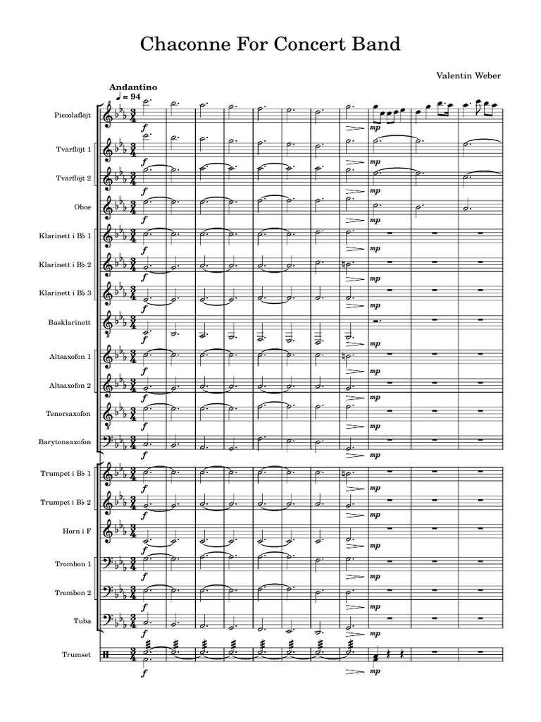Chaconne for Concert Band Arrangement | PDF | Musical Instruments | Jazz