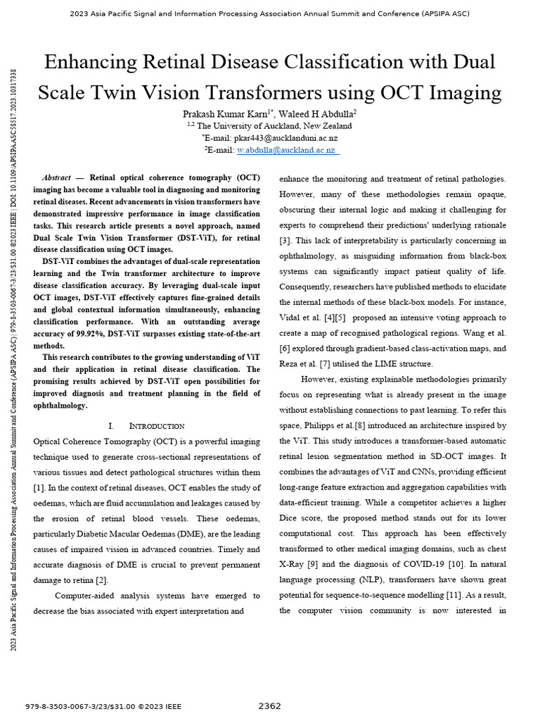 Dual Scale Twin Vision Transformers for OCT | PDF | Retina