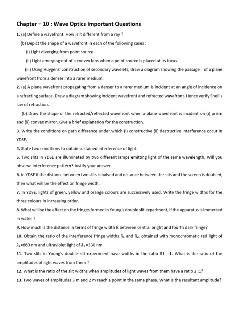Wave Optics_Imp Qs | PDF