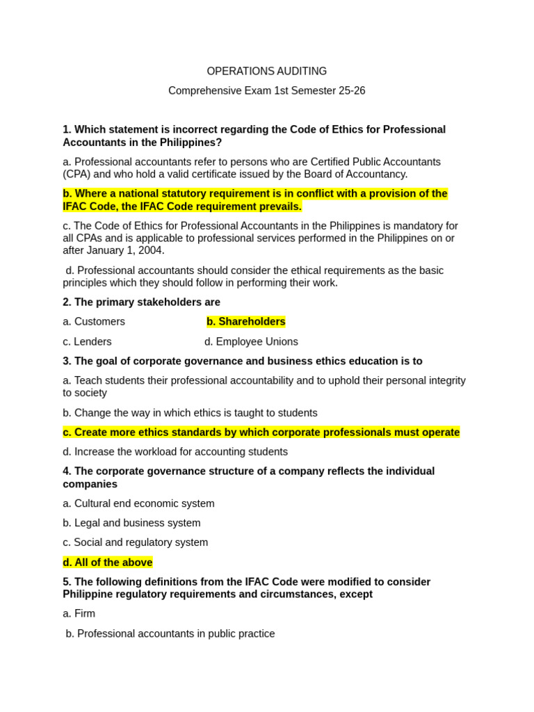 Acctg 20 Compre | PDF | Audit | Internal Audit