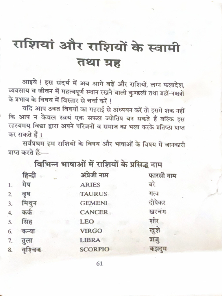 Rashi Names and Its Lord (Swami) Planets | PDF