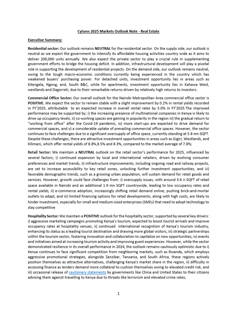 Real Estate Markets Outlook 2025 Note VFF | PDF