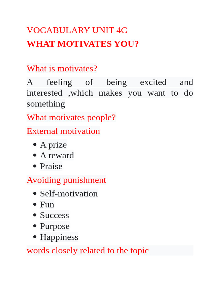 Vocabulary Unit 4c | PDF