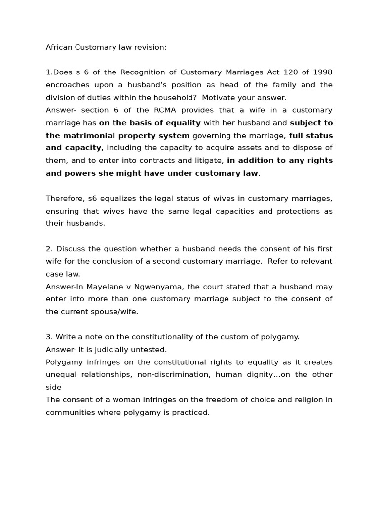 Impacts of Customary Law on Marriage Rights | PDF | Marriage | Husband