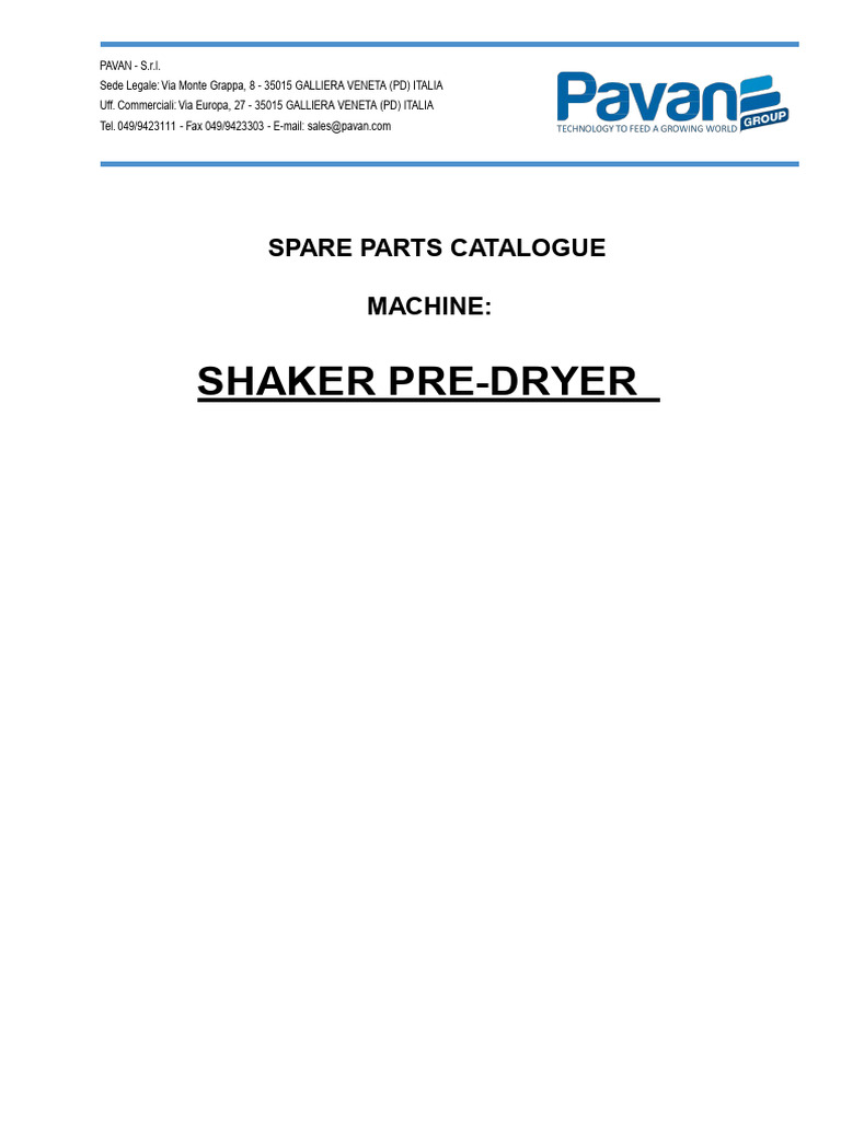 Shaker Pre-Dryer Spare Parts List | PDF