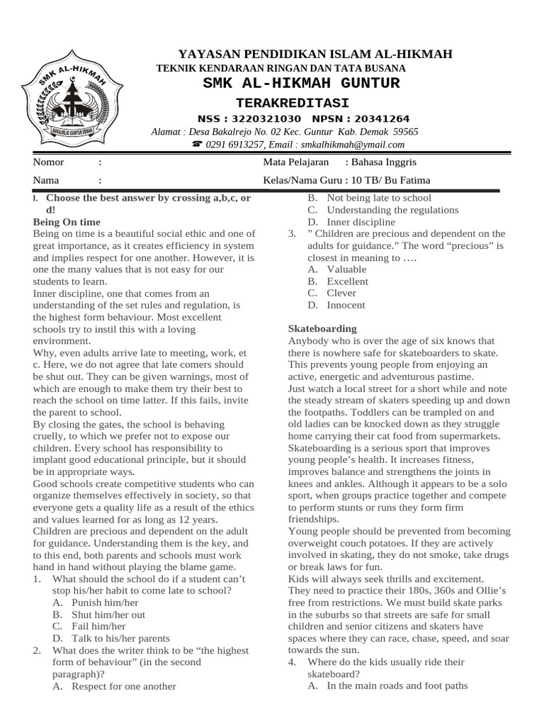 soal PAT MEI 2024 x | PDF | Public Transport