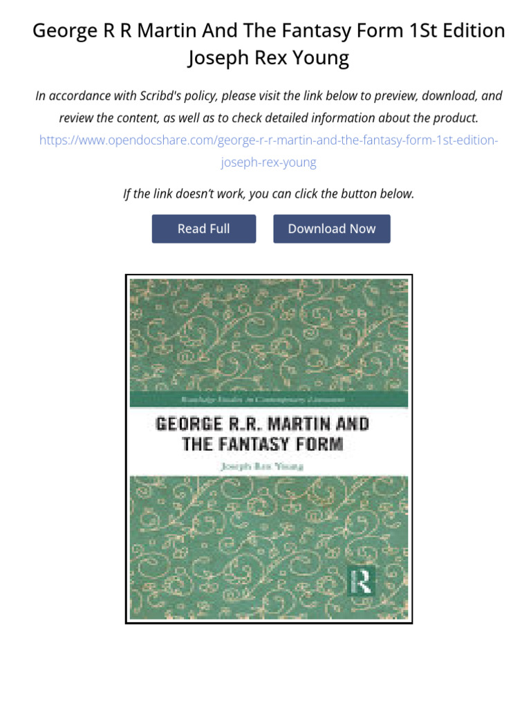 George R R Martin and the Fantasy Form 1st Edition Joseph Rex Young ...