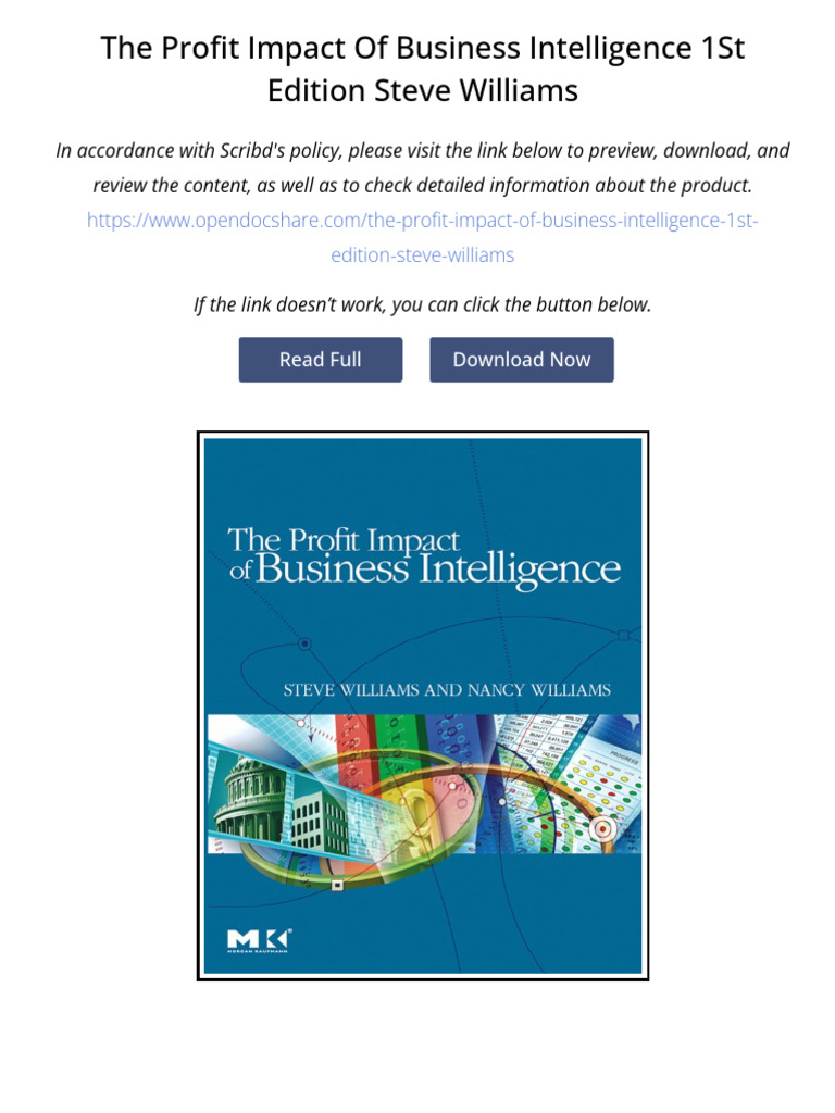 The Profit Impact of Business Intelligence 1st Edition Steve Williams ...