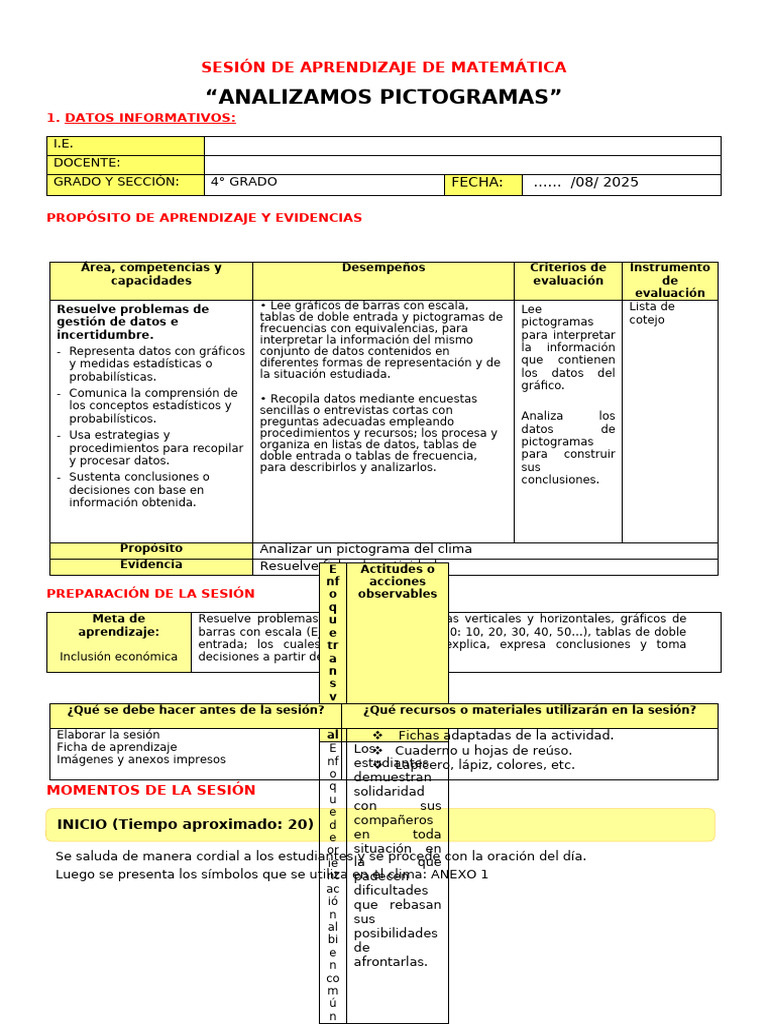 Ses Lun Mat Analizamos Pictogramas | PDF | Datos | Evaluación