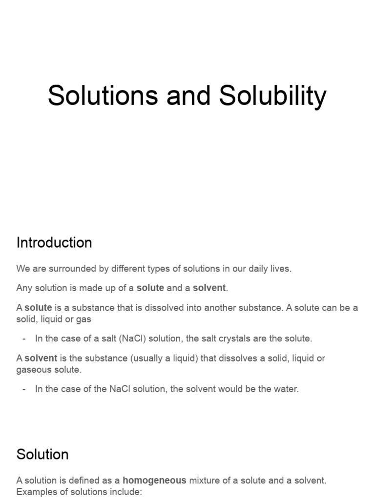 Understanding Solutions and Solubility | PDF | Solubility | Solvation