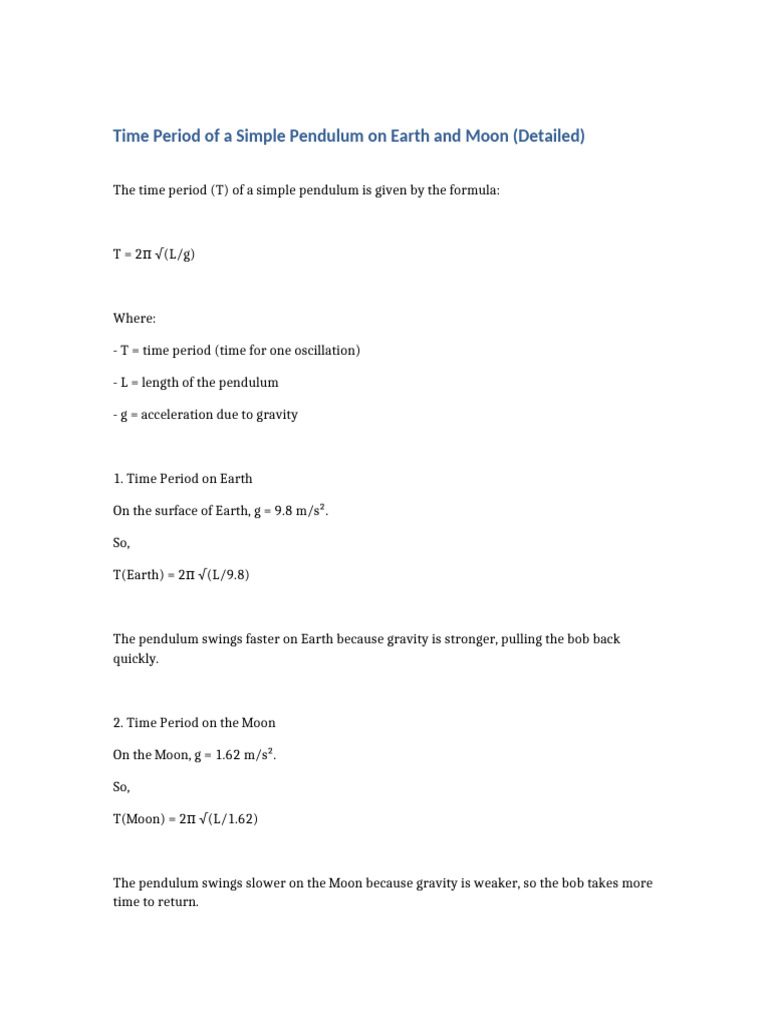 Pendulum Earth Moon TimePeriod | PDF