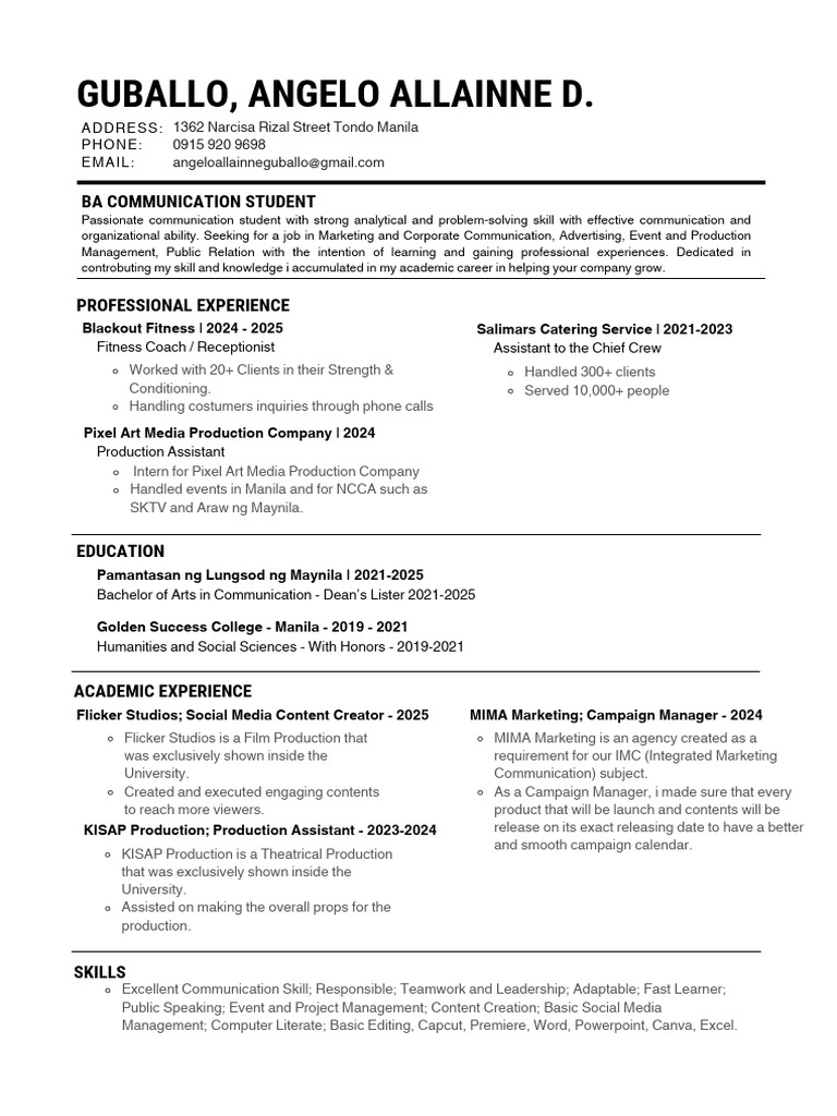 CV Angelo Allainne Guballo | PDF | Business | Cognition