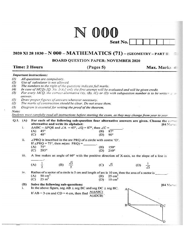 November 2020 Maths 2 | PDF