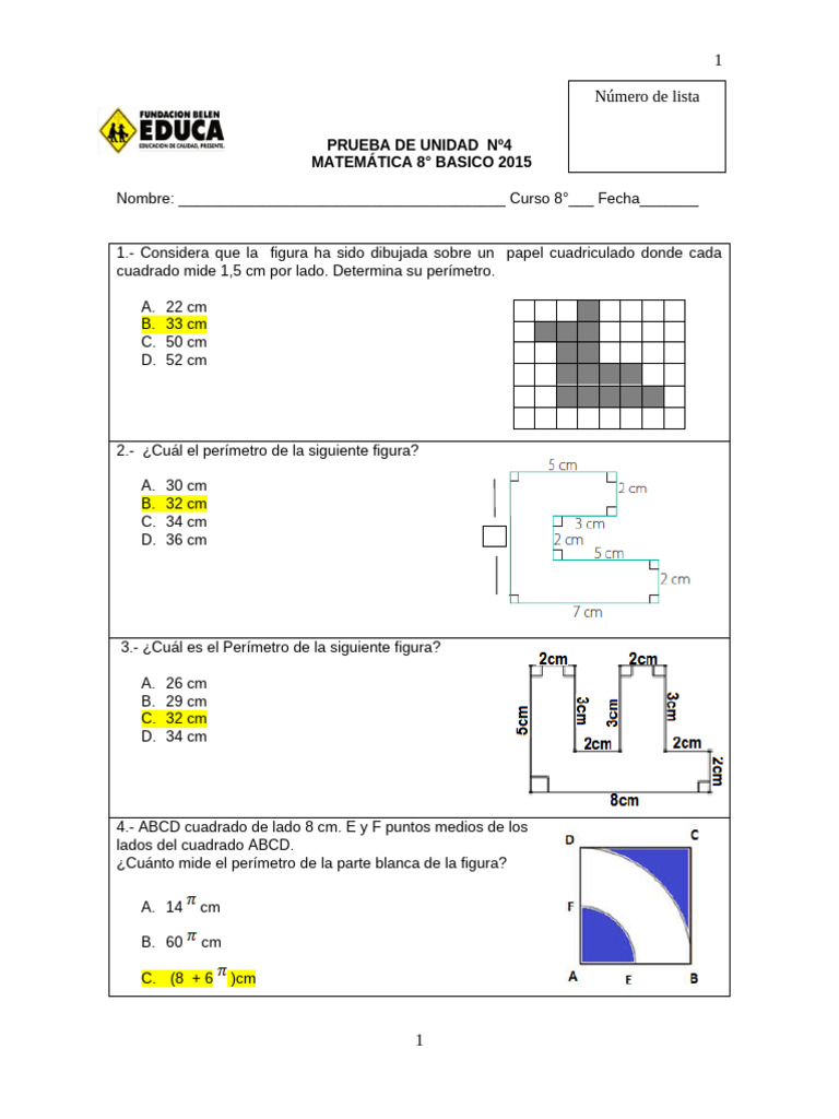 Area y Perimetro | PDF | Rectángulo | Longitud