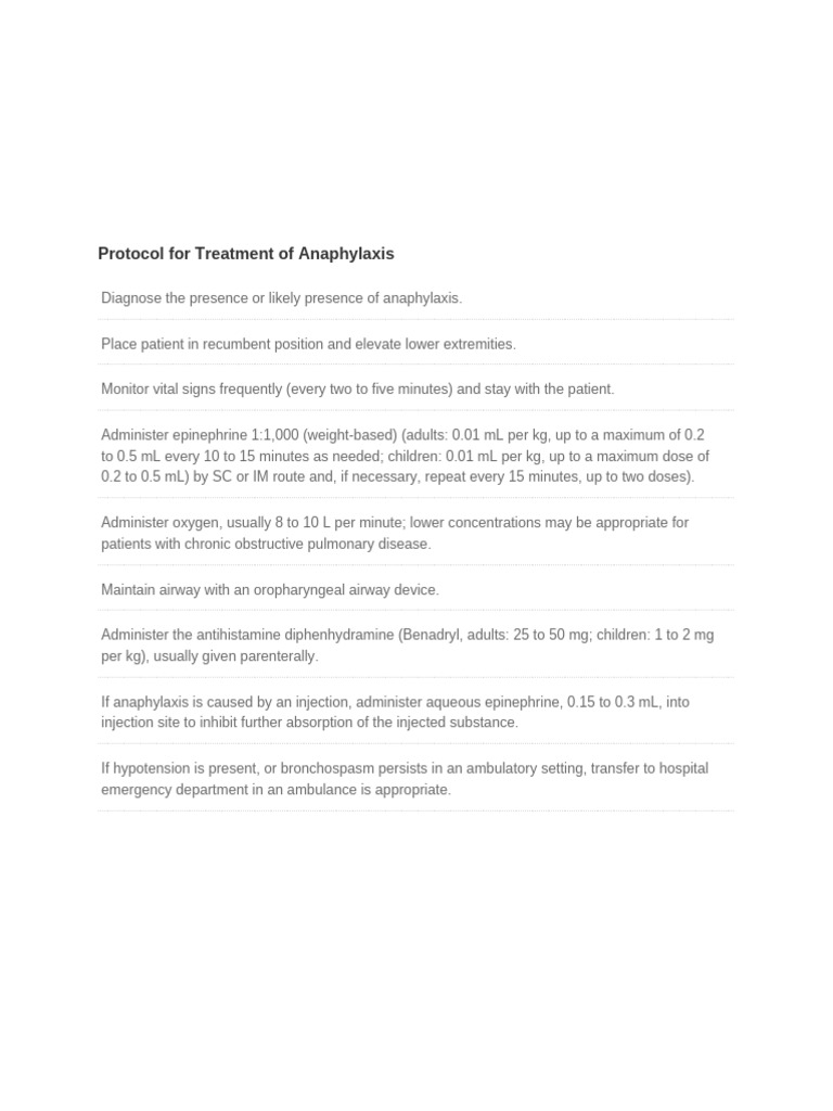Anaphylaxis Treatment Protocol Guide | PDF