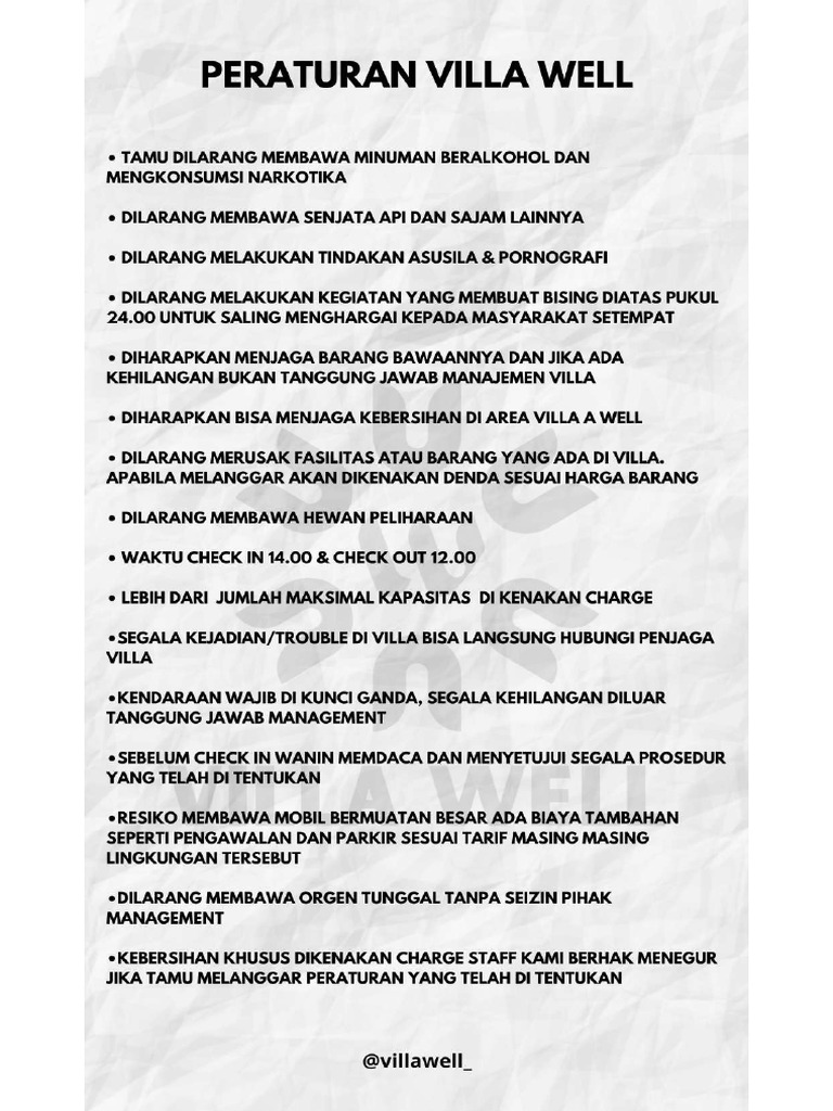 Peraturan Villa Well | PDF