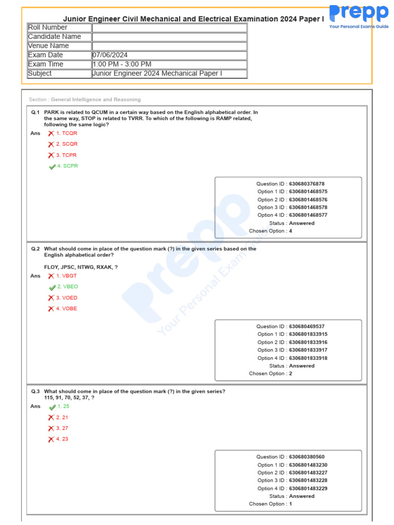 SSC JE 2024 Paper 1 Mechanical Question Paper With Answer Key PDF ...