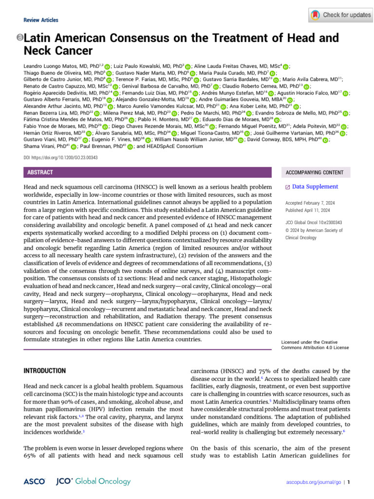 Latin American Guidelines for HNSCC Treatment | PDF | Head And Neck ...