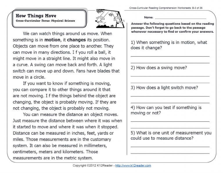 How Things Move - 2nd Grade Reading Comprehension Worksheets | PDF
