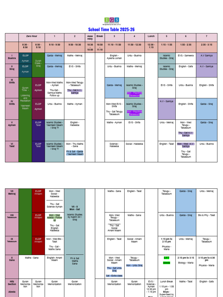 Latest School Time Table 2025-26 (Uptd - Dec) | PDF | Quran | Islam