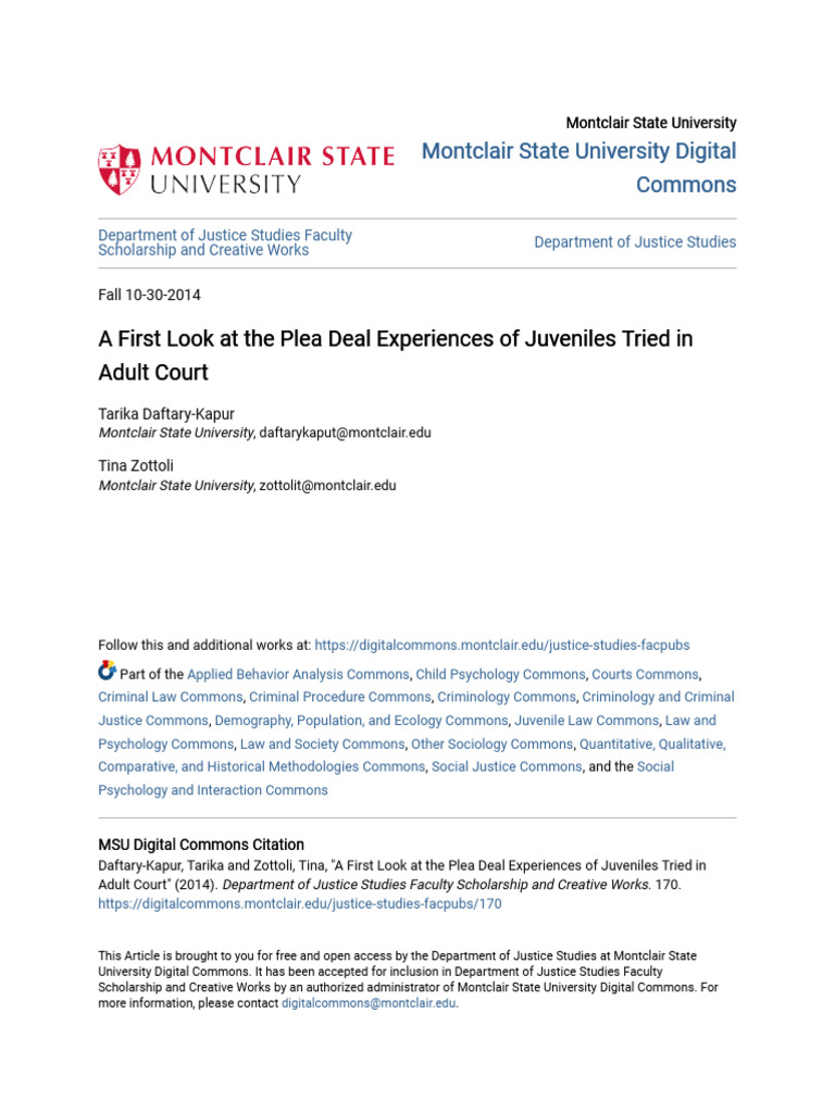A First Look at The Plea Deal Experiences of Juveniles Tried in A | PDF ...
