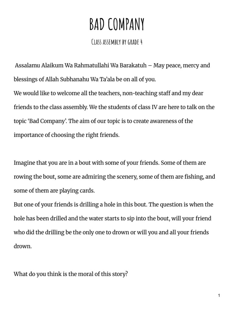 Bad Company - G-4 Assembly Script | PDF | Muhammad | God In Islam